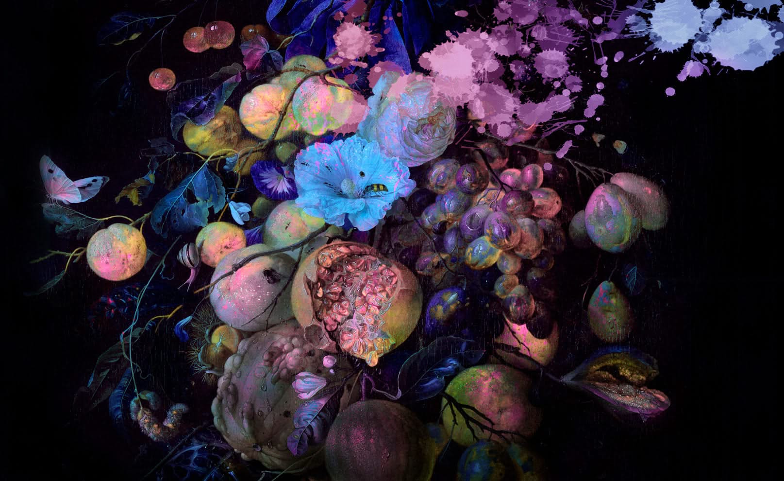 Fluro Floral Design Wall Mural by Back to the Wall - Back To The Wall