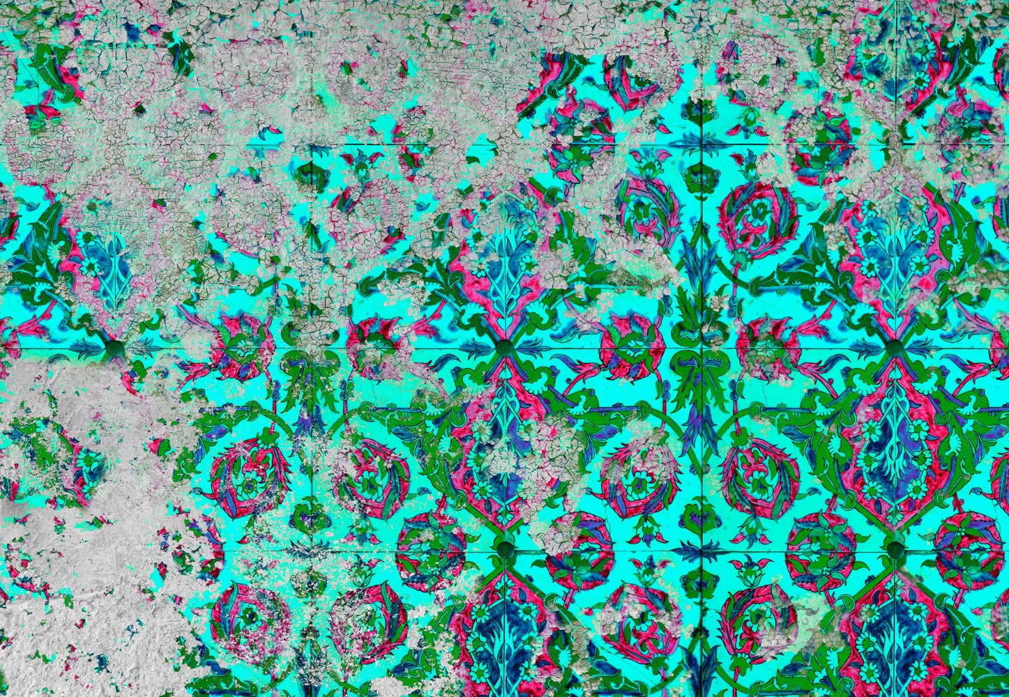 Tile Grunge Turquoise Wall Mural by Back to the Wall - Back To The Wall