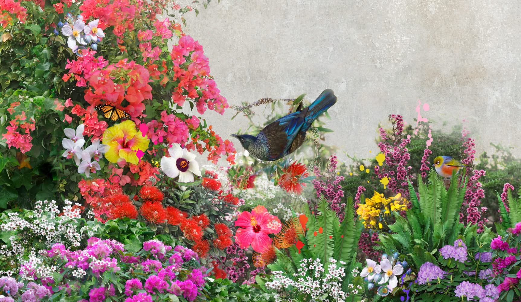Tui Garden NZ flora and fauna Wall Mural by Back to the Wall - Back To ...