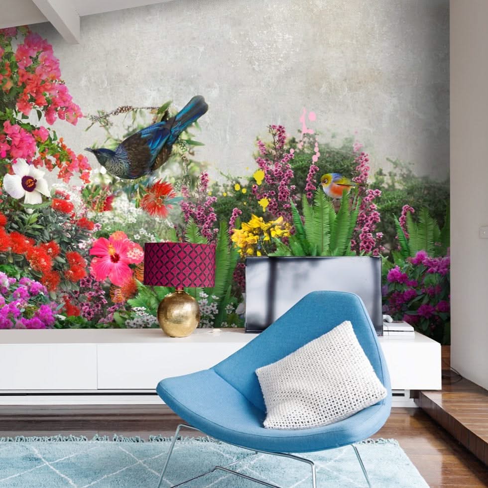 Tui Garden nz native flora and fauna Wall Mural by Back to the Wall ...